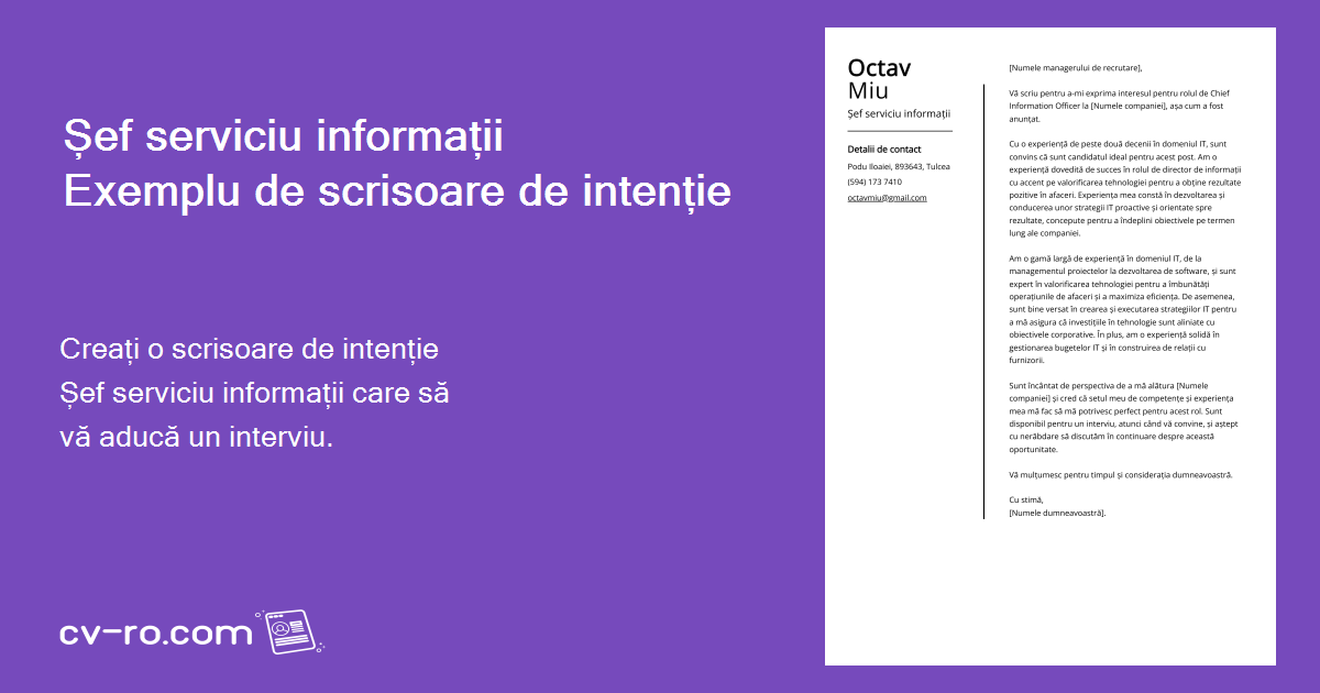 Șef serviciu informații Exemplu de scrisoare de intenție pentru 2024