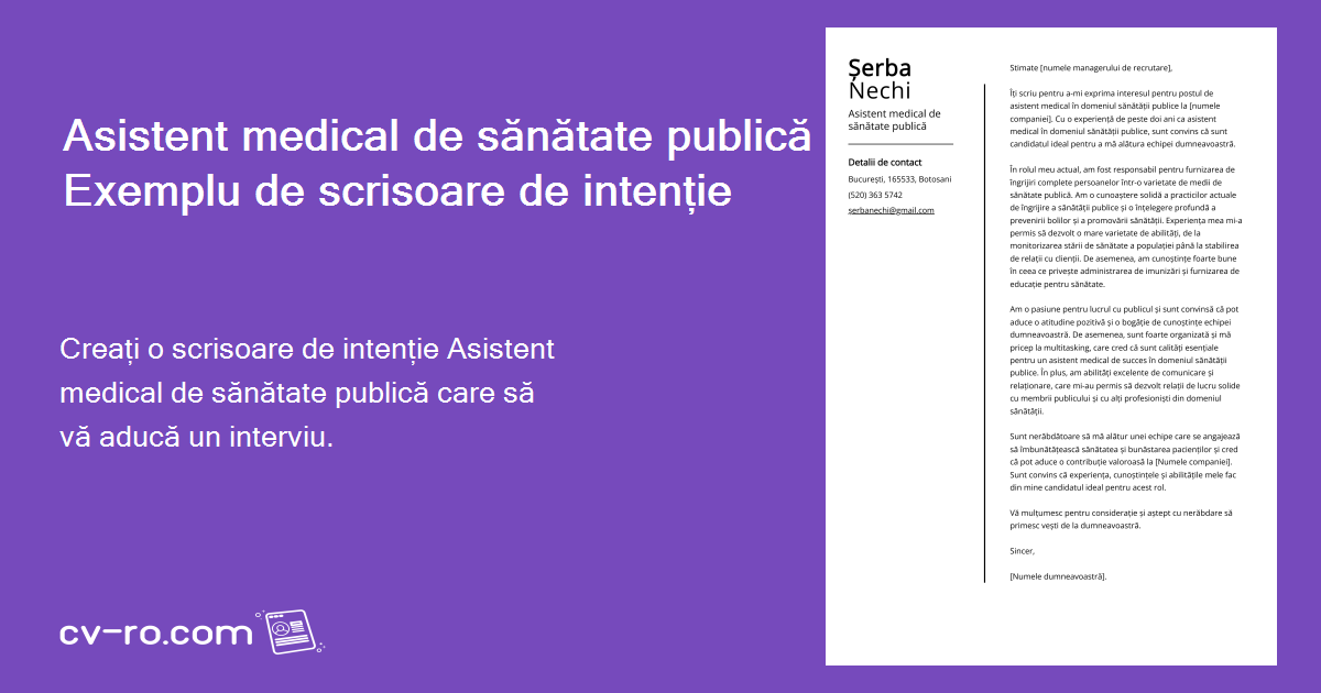 Asistent medical de sănătate publică Exemple de scrisori de intenție ...