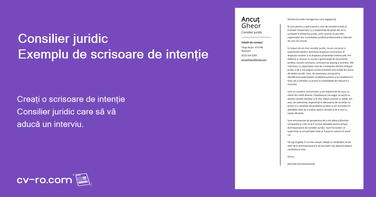 Consilier juridic Scrisoare de intenție: Descrierea postului, eșantion ...