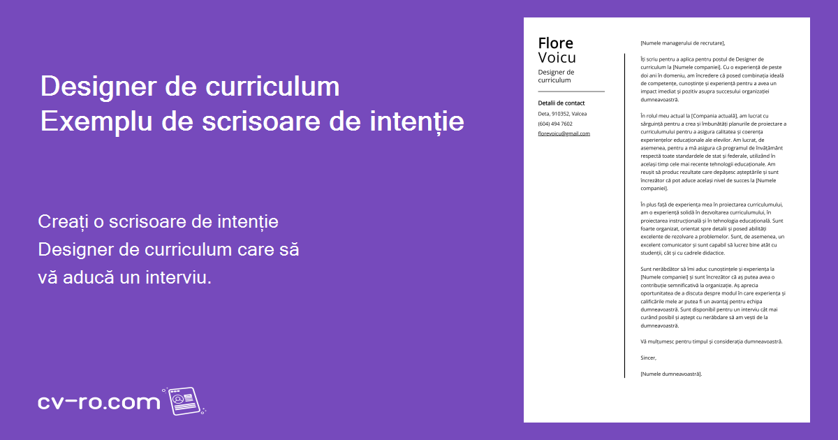 Designer de curriculum Exemplu de scrisoare de intenție pentru 2024