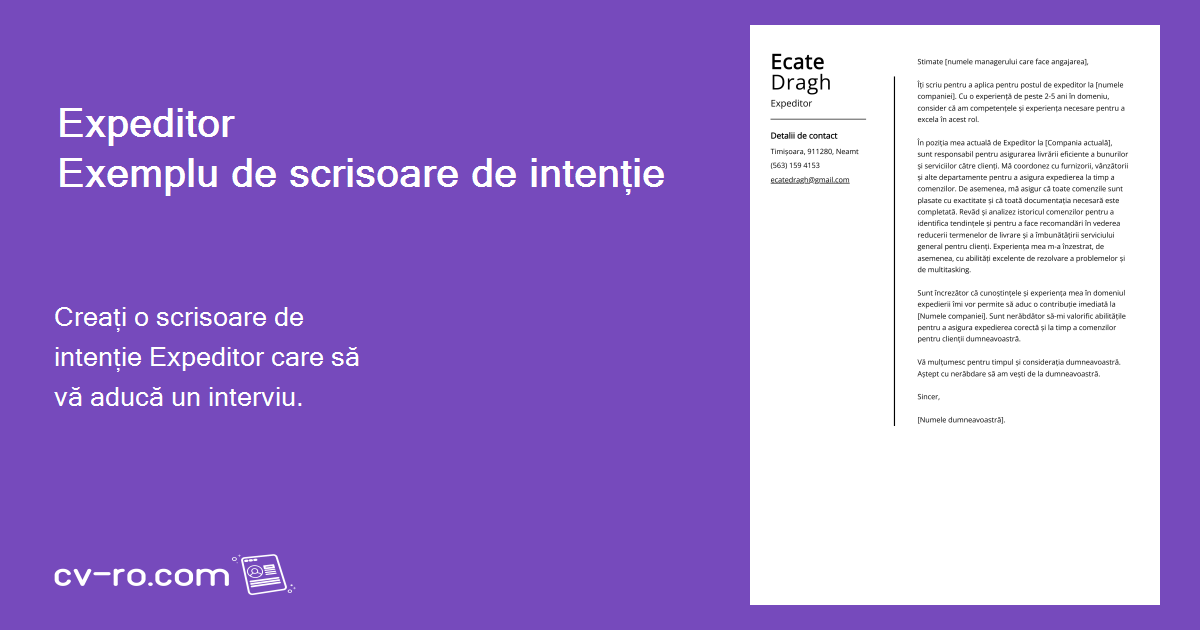 Expeditor Exemplu de scrisoare de intenție pentru 2024