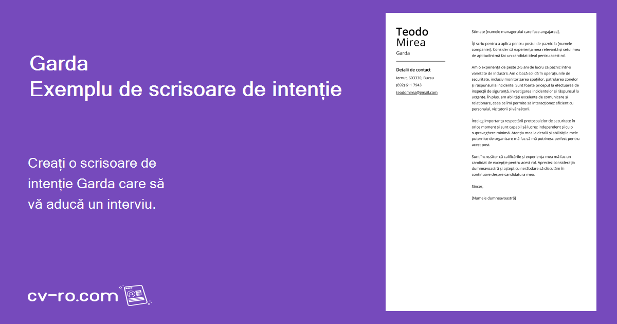 Garda Scrisoare de intenție: Exemplu și ghid (Locuri de muncă pentru ...