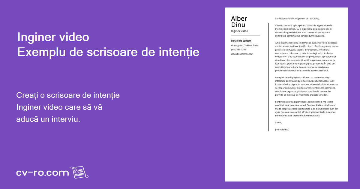 Inginer video Exemple de scrisori de intenție și ghid