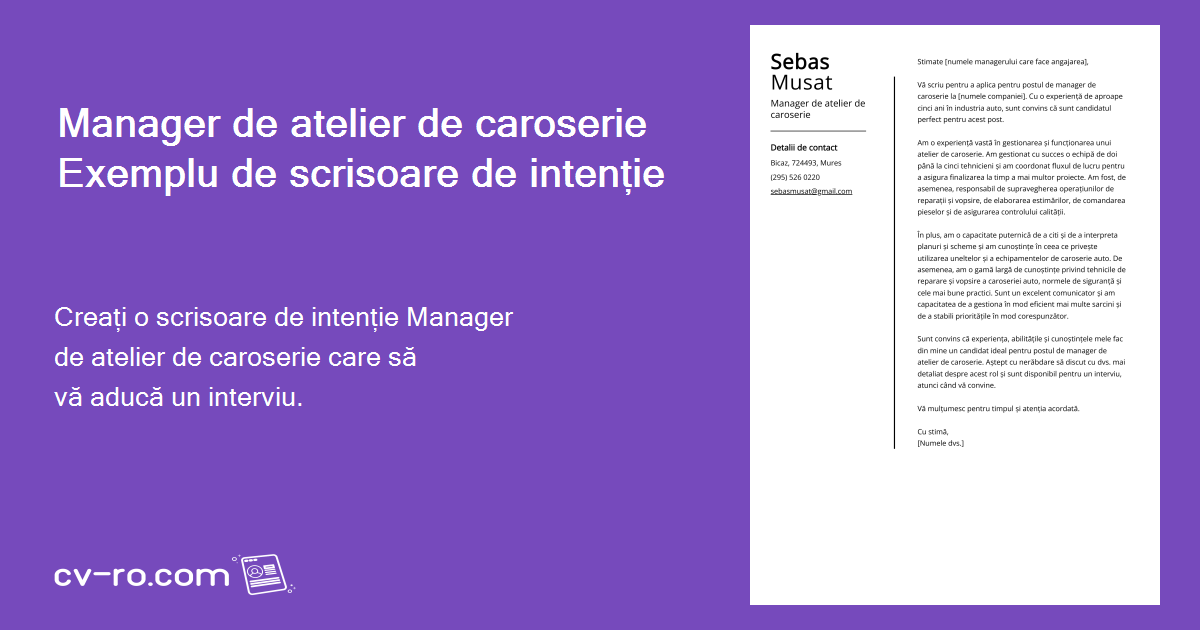 Manager de atelier de caroserie Exemplu de scrisoare de intenție pentru ...