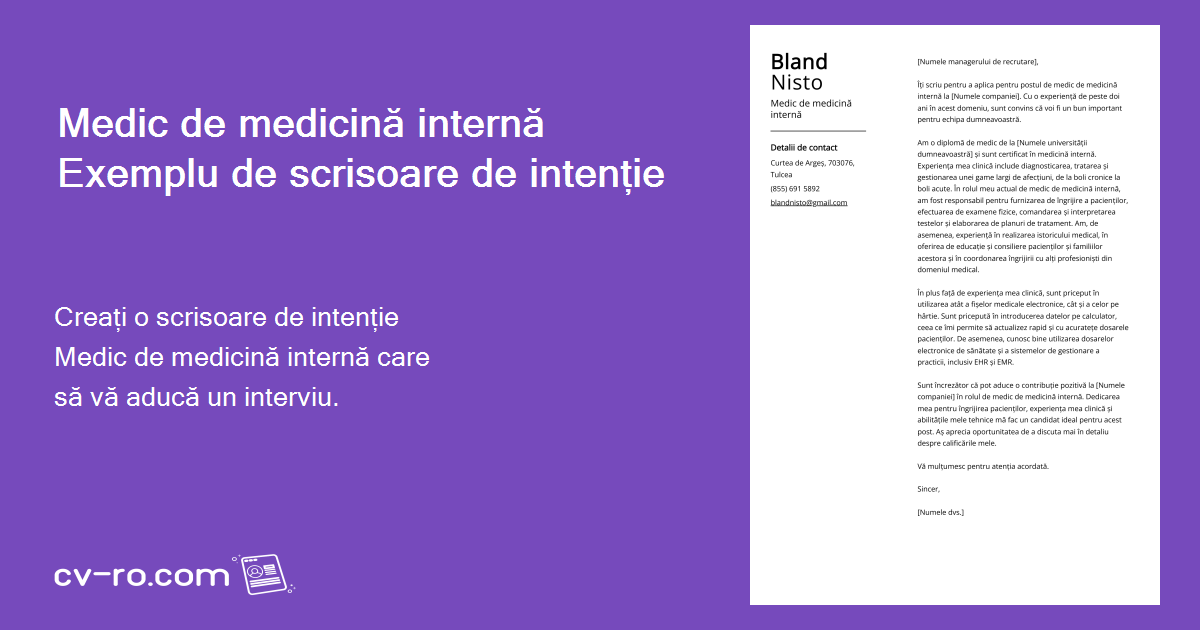 Medic de medicină internă Scrisoare de intenție: Exemplu și ghid ...