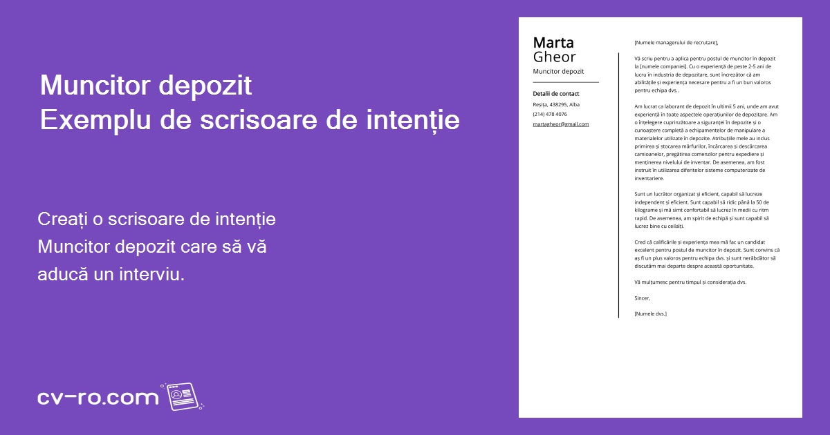 Muncitor depozit Exemple de scrisori de intenție și ghid