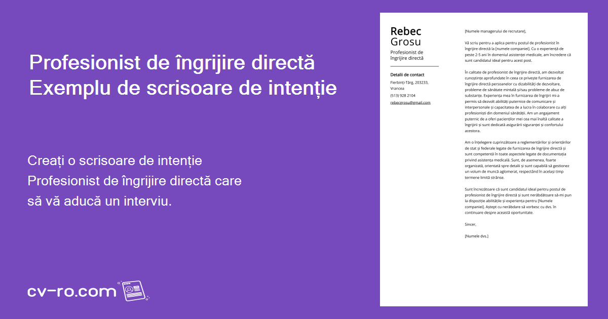 Profesionist de îngrijire directă Exemplu de scrisoare de intenție ...
