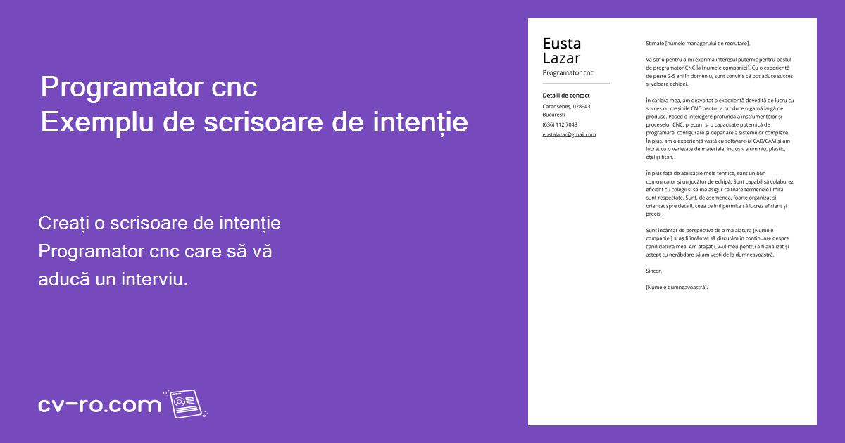 Programator cnc Exemplu de scrisoare de intenție pentru 2025