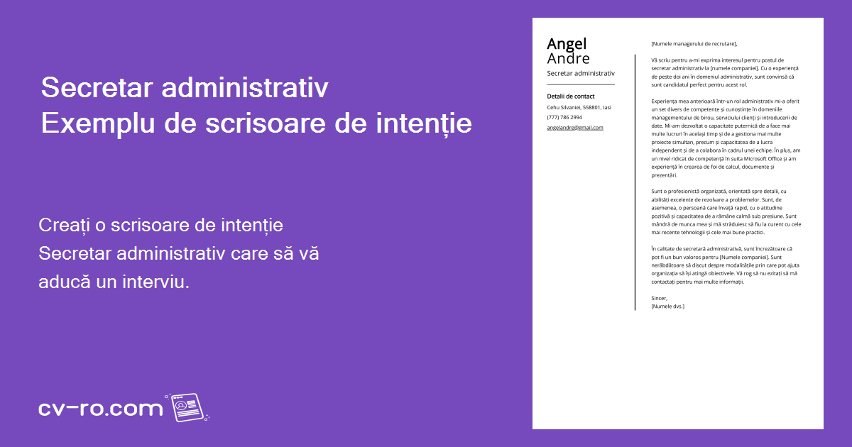 Secretar administrativ Exemplu de scrisoare de intenție pentru 2024