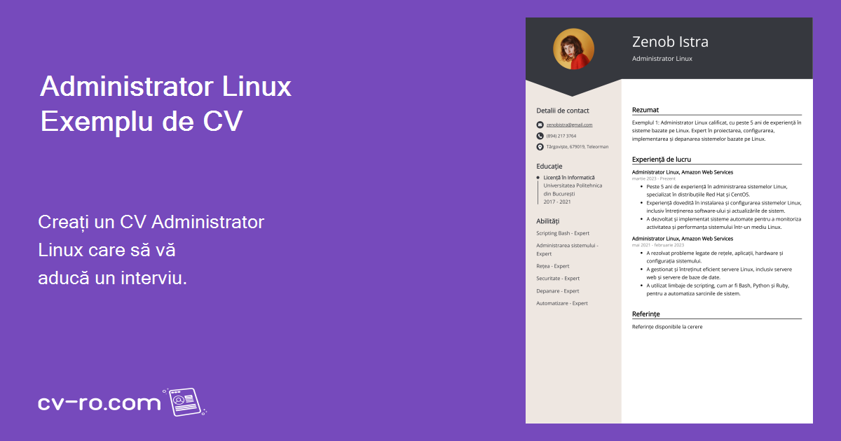 Administrator Linux Exemplu de CV (Ghid gratuit)