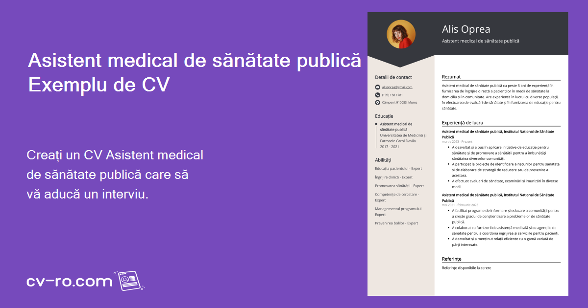 Asistent medical de sănătate publică Exemple de CV-uri (Model & 20 ...