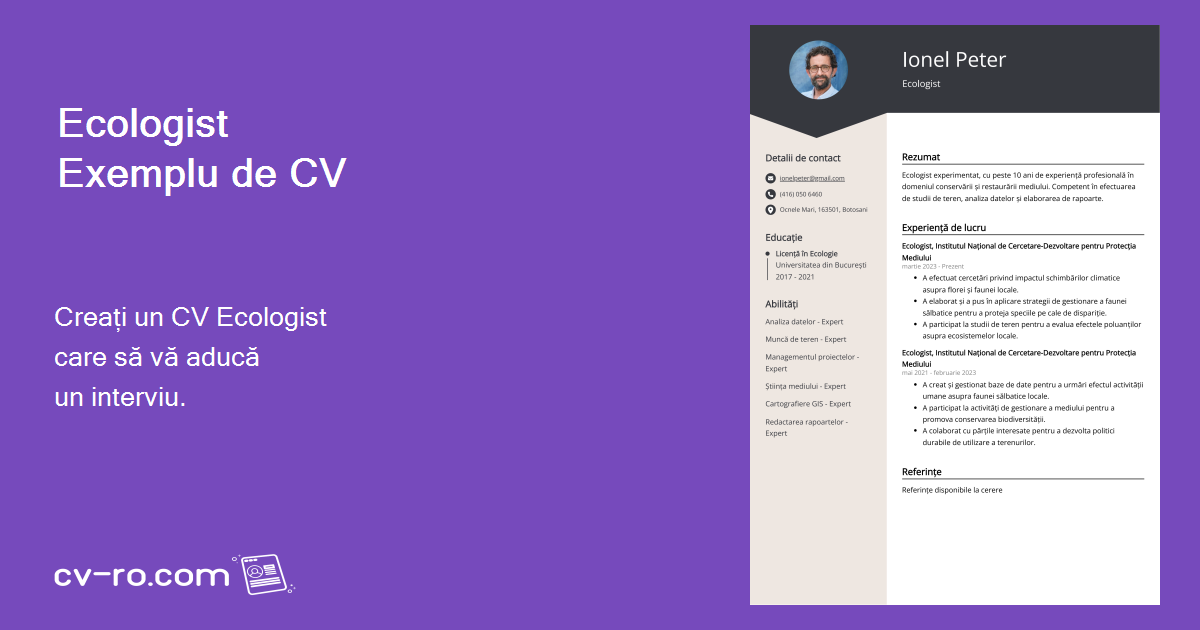 Exemplu de curriculum vitae ecologist (Ghid gratuit)